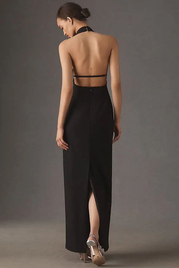 knee length dresses for ladies Women's Black Pleated High-Neck Maxi Dress with Open Back Tie – RADIANT  COVE ENTERPRISES INC main image 0
