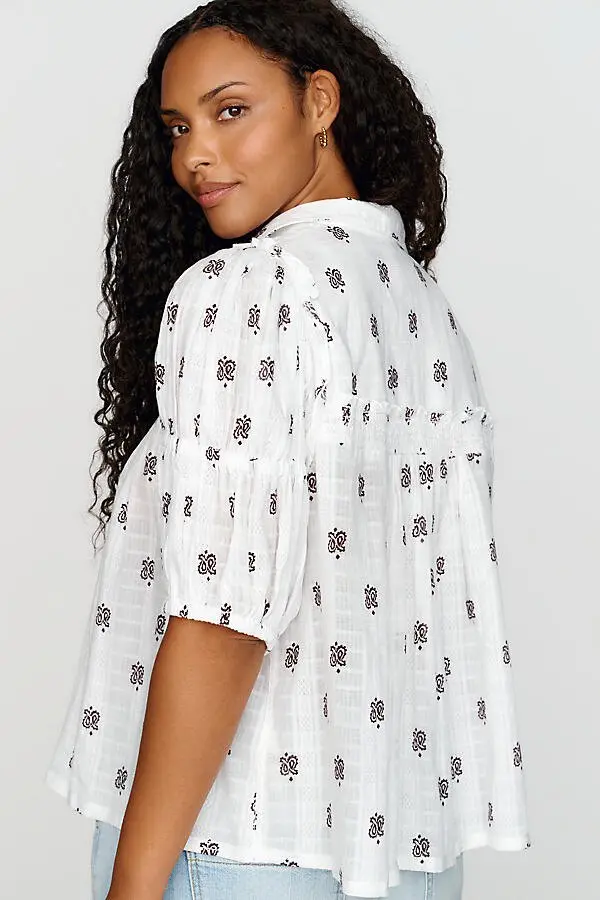PILCRO Everlyn Puff-sleeve Blouse - Ivory Pattern