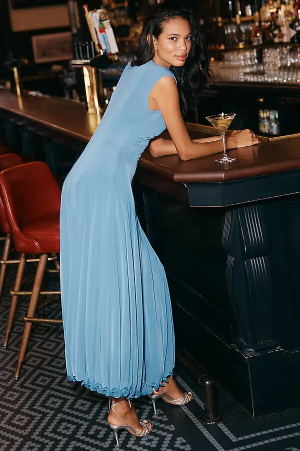 Anthropologie Sleeveless Ruffled Maxi Dress - Gravel Blue | Editorialist
