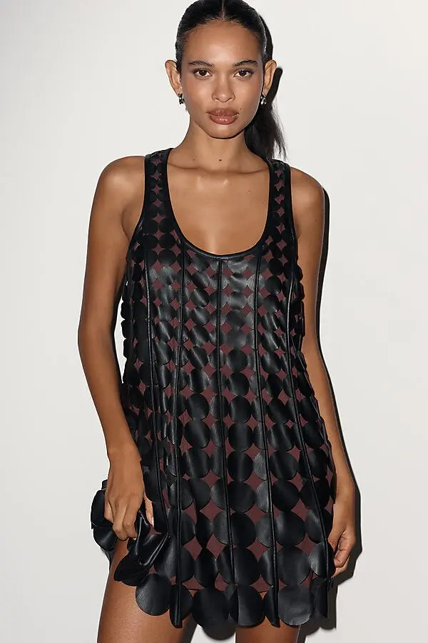 Faux Leather Sleeveless Swing Dress
