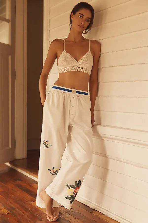 LYREBIRD The Wren Embroidered Boxer Pants