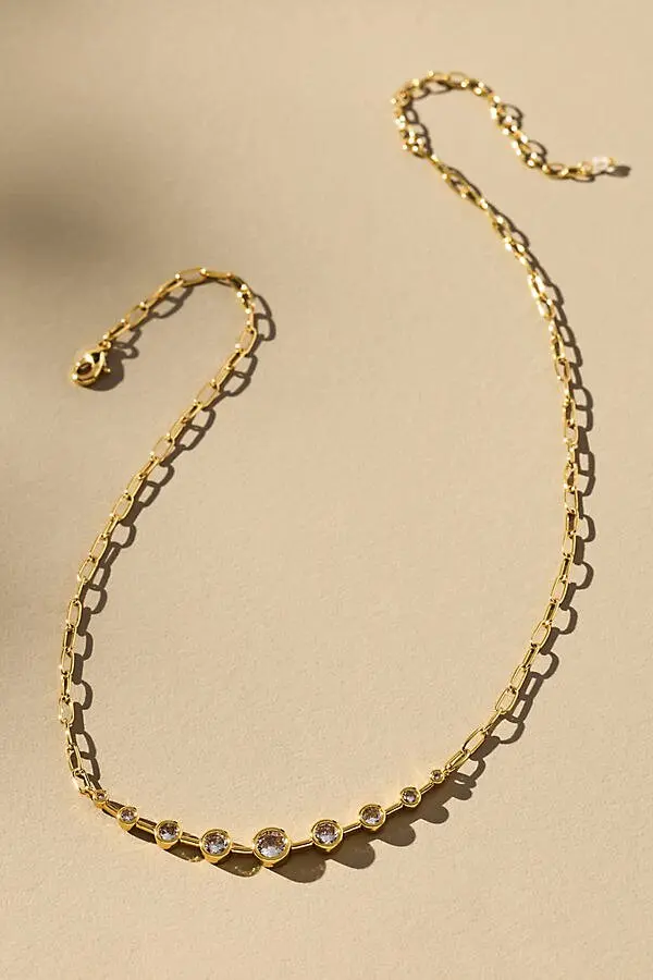 Anthropologie Curved Bar Crystal Necklace - Gold