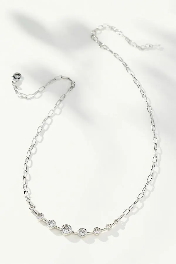 Anthropologie Curved Bar Crystal Necklace - Silver