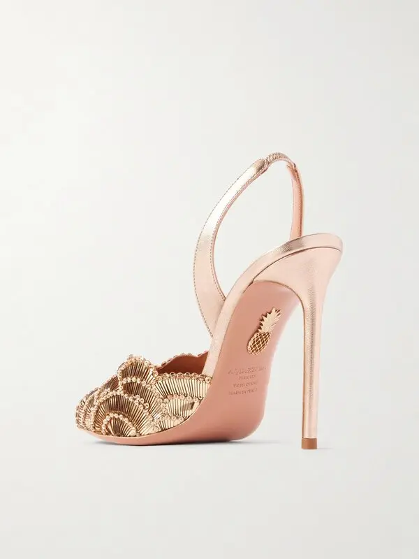 AQUAZZURA Ce Soir 105 Embellished Leather Sandals - Gold