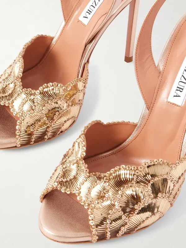 AQUAZZURA Ce Soir 105 Embellished Leather Sandals - Gold