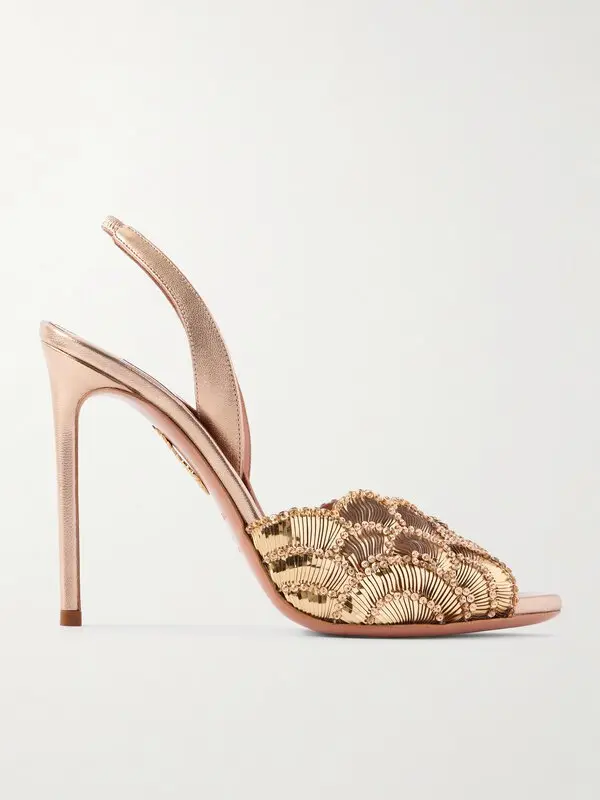 AQUAZZURA Ce Soir 105 Embellished Leather Sandals - Gold
