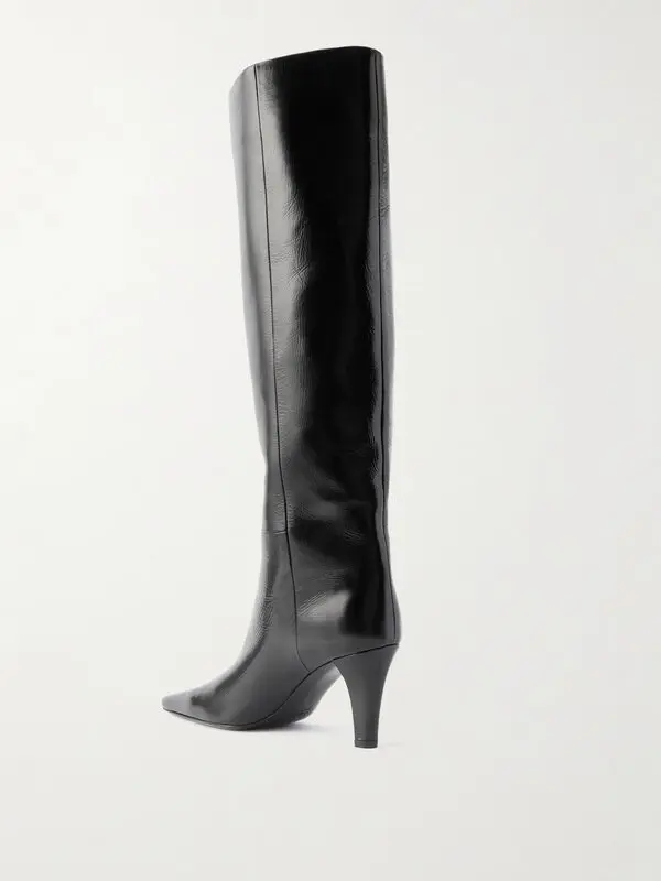 Saint Laurent Jill Glossed-leather Knee Boots - Black