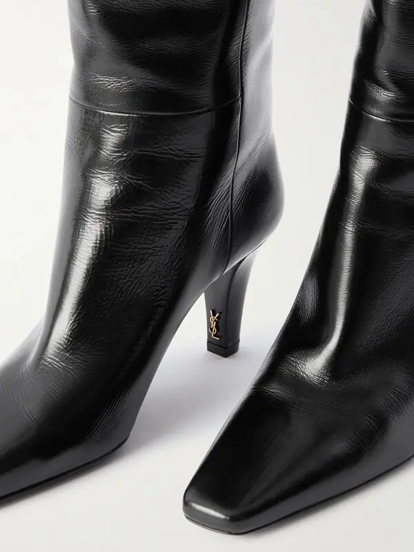 Saint Laurent Jill Glossed-leather Knee Boots - Black
