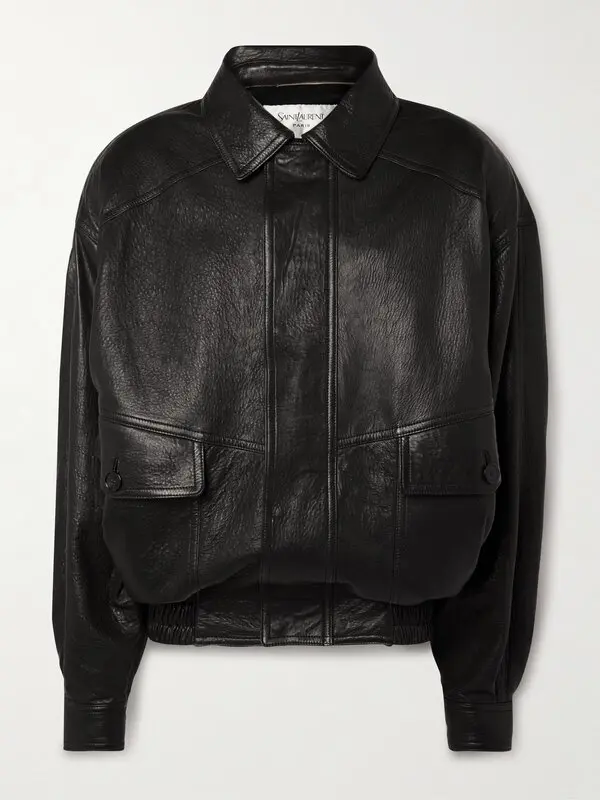 Saint Laurent Textured Leather Bomber Jacket - Black
