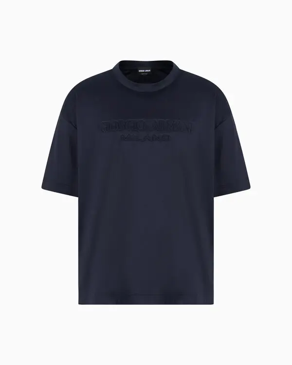Giorgio Armani Denim Collection Cotton T-shirt With Embossed Logo - Blue