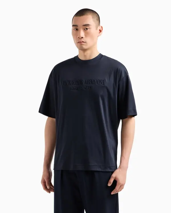 Giorgio Armani Denim Collection Cotton T-shirt With Embossed Logo - Blue