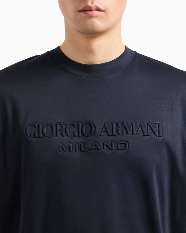 Giorgio Armani Denim Collection Cotton T-shirt With Embossed Logo - Blue