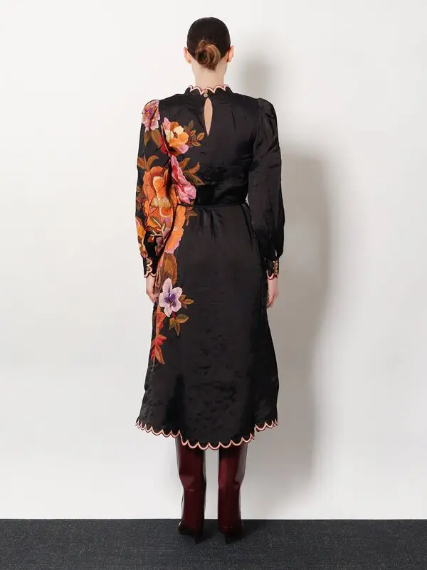 Farm Rio Satin Midi Dress With Floral Print