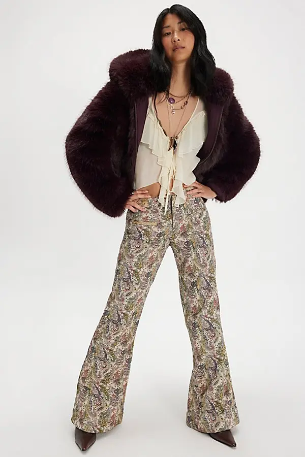 Free People Aster Jacquard Flare Pants - Original Combo Paisley