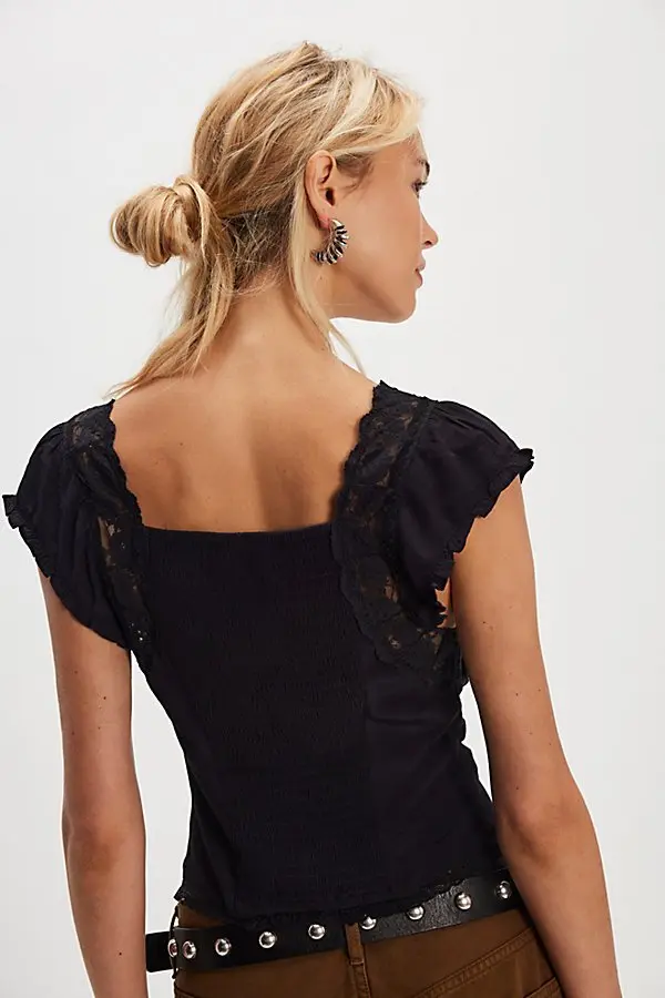 Free People Arlo Lace Top - Black