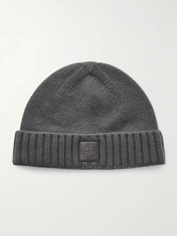 Stone Island Logo-appliquéd Cashmere Beanie - Gray