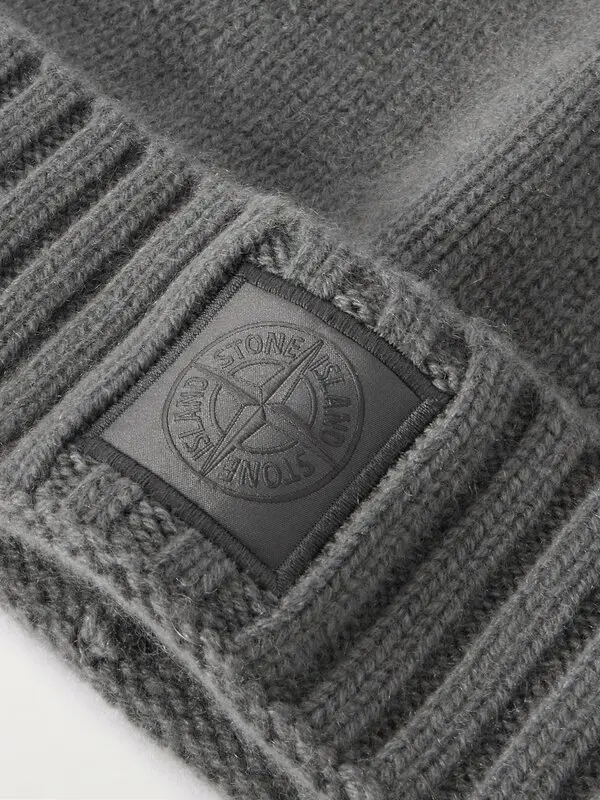 Stone Island Logo-appliquéd Cashmere Beanie - Gray