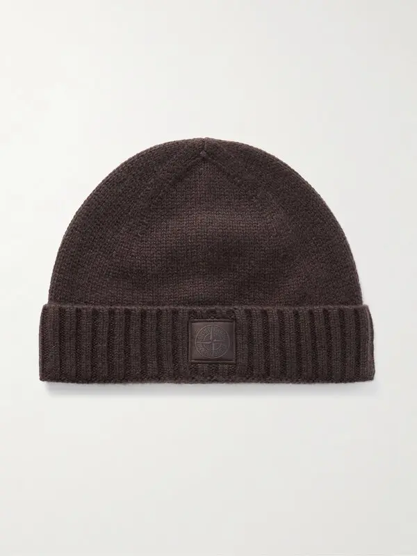 Stone Island Logo Appliquéd Cashmere Beanie - Brown