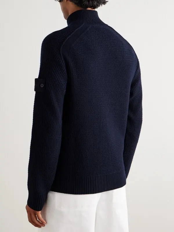 Stone Island Ghost Waffle-knit Virgin Wool Zip-up Cardigan