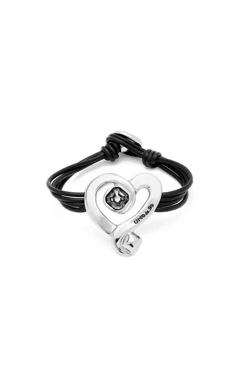 UNODE50 Heart Leather Bracelet - Silver
