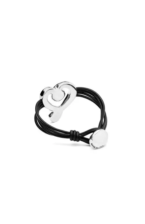 UNODE50 Heart Leather Bracelet - Silver