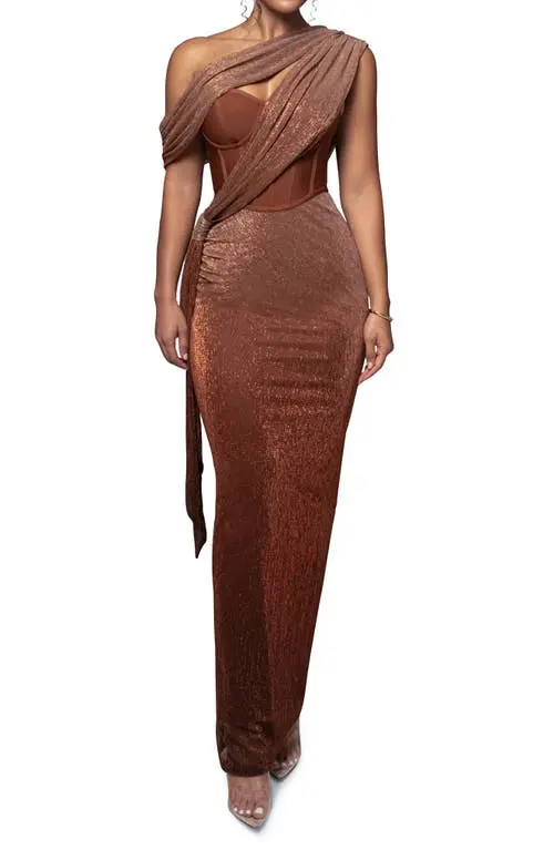 JLUXLABEL Metallic Drape Gown