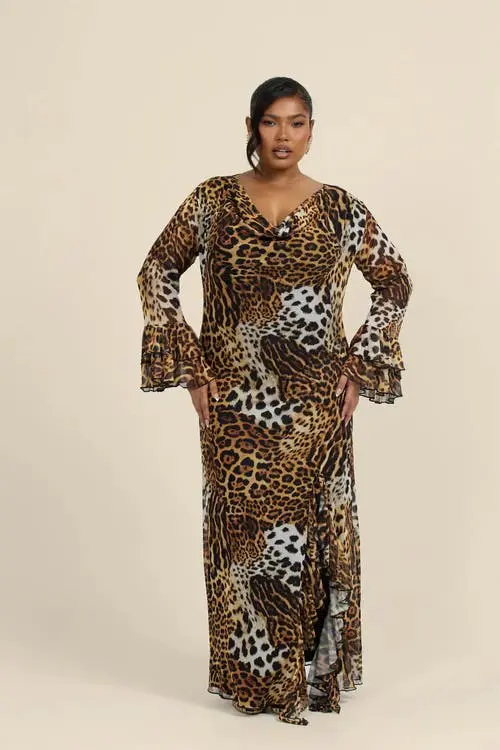 FASHION-SZN CURVE Leopard Print Maxi Dress