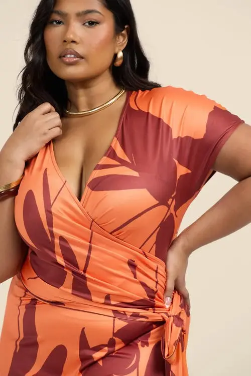 FASHION-SZN CURVE Floral Wrap Jersey Midi Dress