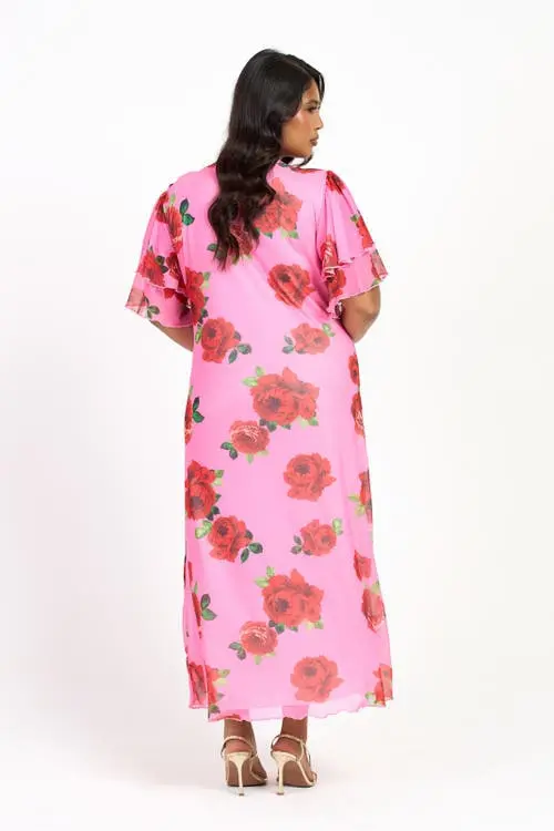 FASHION-SZN CURVE Flutter Sleeve Tie Front Midi Dress
