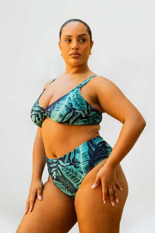 FASHION-SZN CURVE Palm Print High-waisted Bikini Set