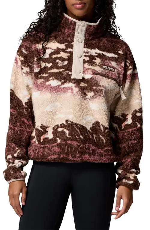 Columbia Helvetia Ii Print Crop Fleece Pullover - Tobacco Sisters Dark Stone