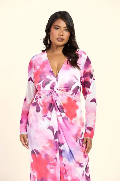 FASHION-SZN CURVE Floral Twist Front Midi Dress