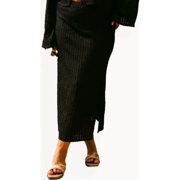 FASHION-SZN CURVE Crochet Resort Midi Skirt - Black