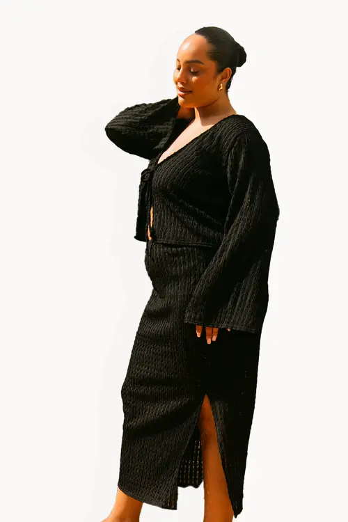 FASHION-SZN CURVE Crochet Resort Midi Skirt - Black