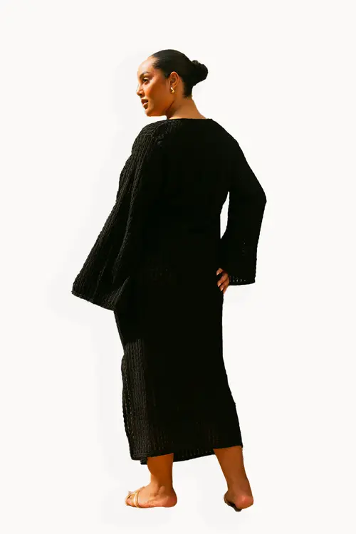 FASHION-SZN CURVE Crochet Resort Midi Skirt - Black