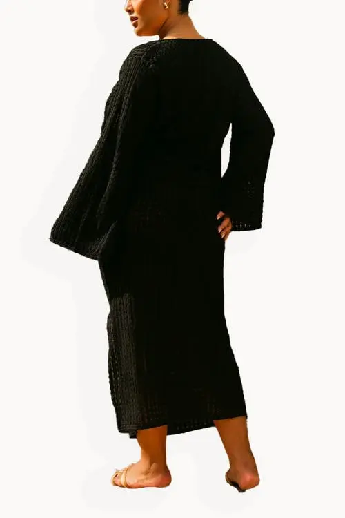 FASHION-SZN CURVE Crochet Resort Midi Skirt - Black