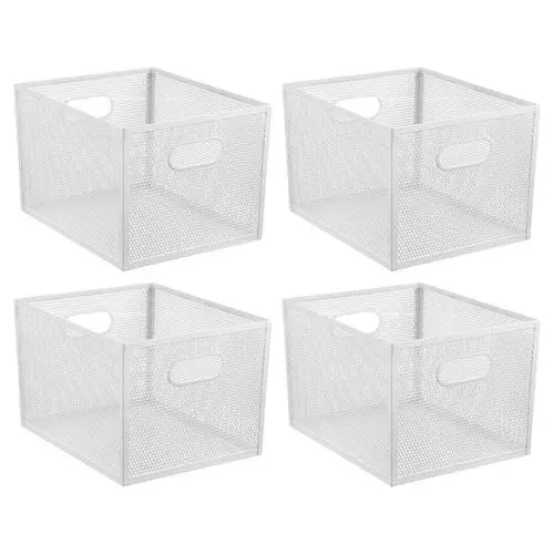 MDESIGN Perforated Metal Storage Bin With Handlesset Of 4matte - White