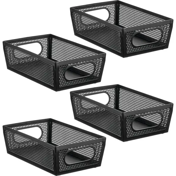 MDESIGN Perforated Metal Storage Bin With Handlesset Of 4 - Matte Black