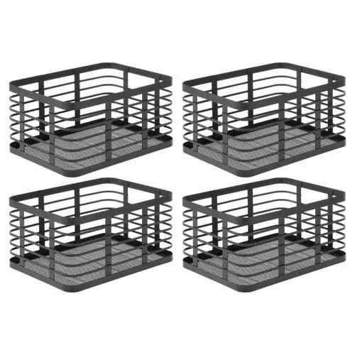MDESIGN Metal Pantry Basket With Handlesset Of 4 - Matte Black