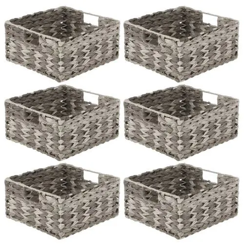 MDESIGN Woven Plastic Kitchen Pantry Storage Baskets6 Pack Ombre - Gray