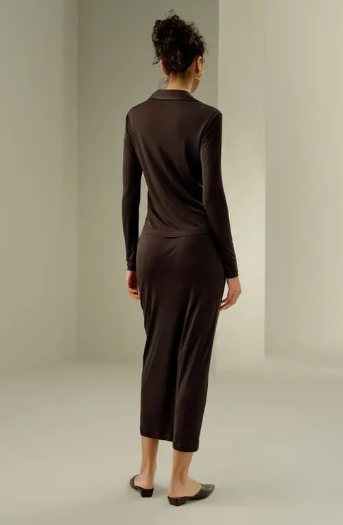 Lilysilk Silk Jersey Slim Shirt - Cocoa