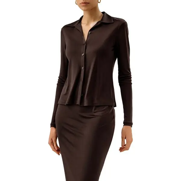 Lilysilk Silk Jersey Slim Shirt - Cocoa