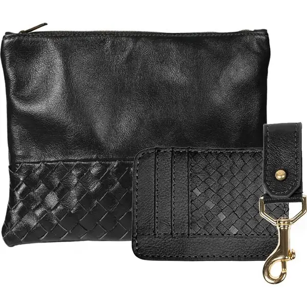 DEUX MAINS Large Pouch, Key Chain & Slim Id Bundle - Black