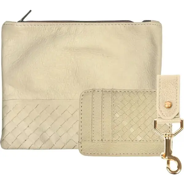 DEUX MAINS Large Pouch, Key Chain & Slim Id Bundle - Bone