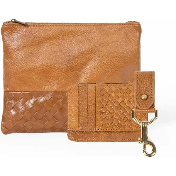 DEUX MAINS Large Pouch, Key Chain & Slim Id Bundle - Cognac