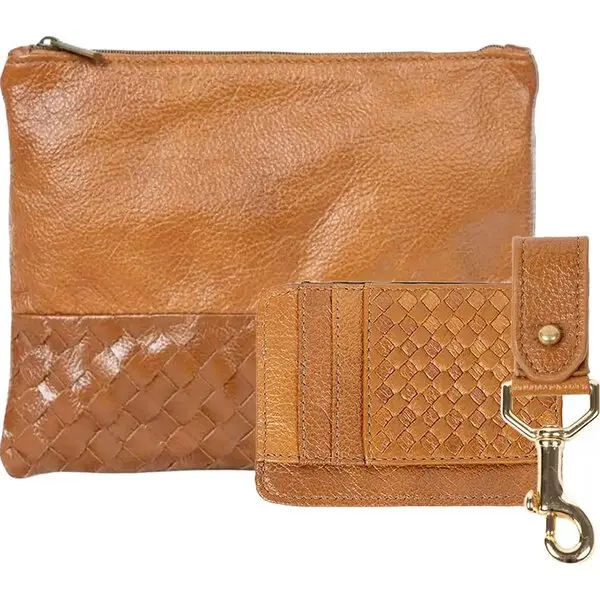 DEUX MAINS Large Pouch, Key Chain & Slim Id Bundle - Cognac