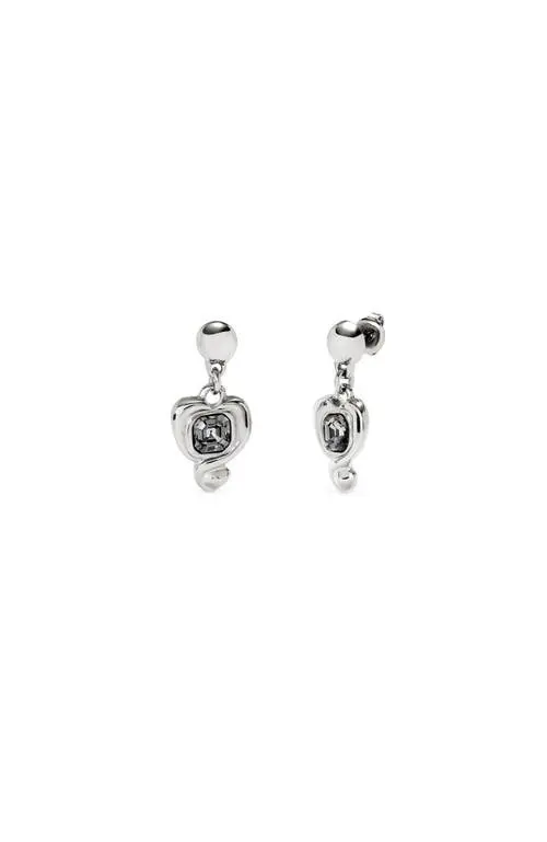 UNODE50 Heart And Crystal Drop Earrings - Silver