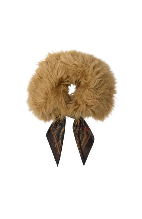 Burberry Scarf Trim Shearling Collar - Chestnut Brown/sand Beige