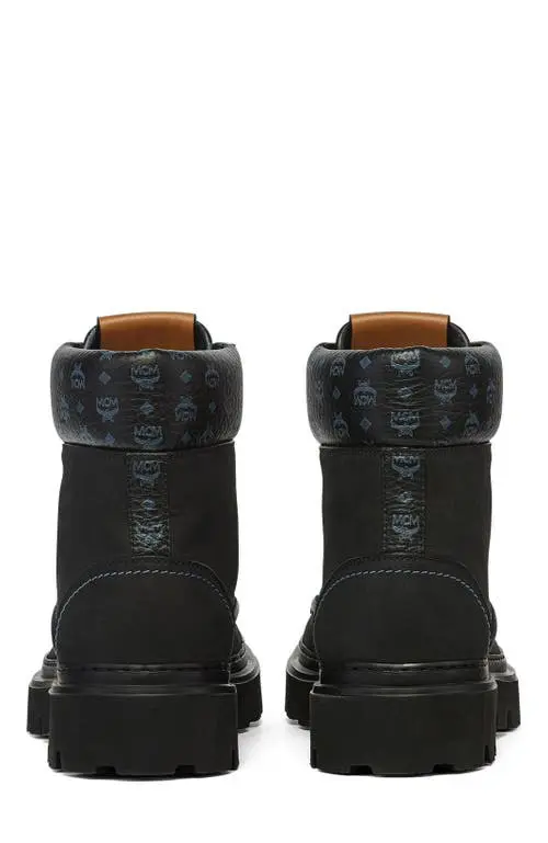 Mcm Ankle Boots In Nubuck And Monogram Print Leather - Black