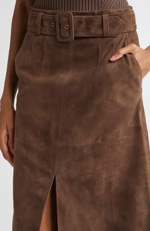 Veronica Beard Alexie Suede Belted Skirt - Espresso